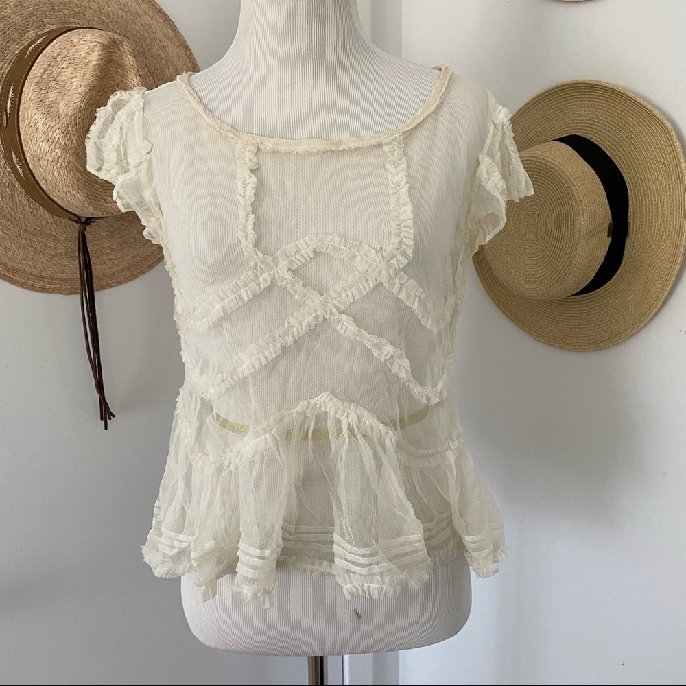 Calypso - Sheer Ruffle Top - Gem